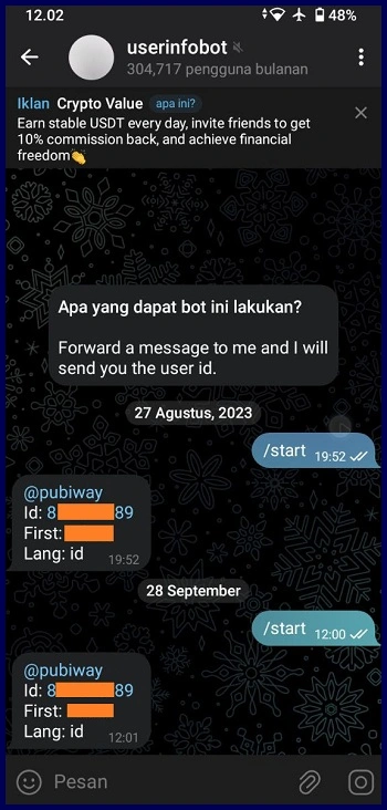 Cek ID Telegram (Numerik bukan username) #2025 - Pubiway